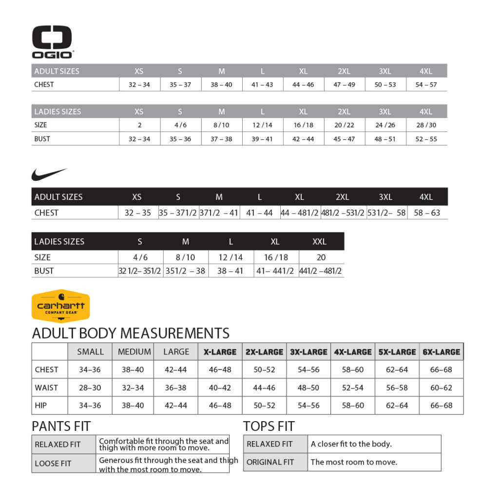 Size Charts – NOVO Building Products